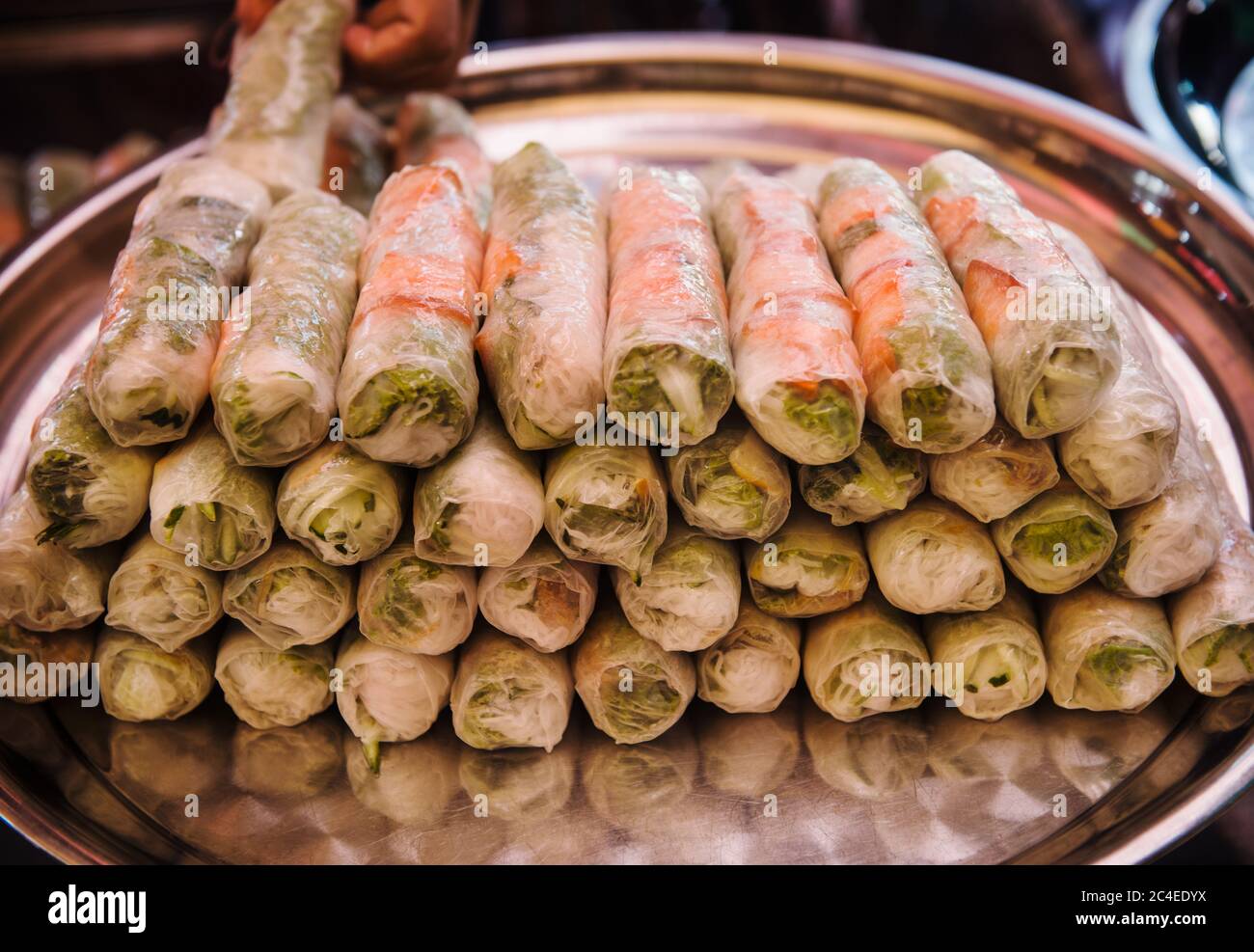 Fresh spring rolls for sale at the Central market, Phnom Penh Stock ...