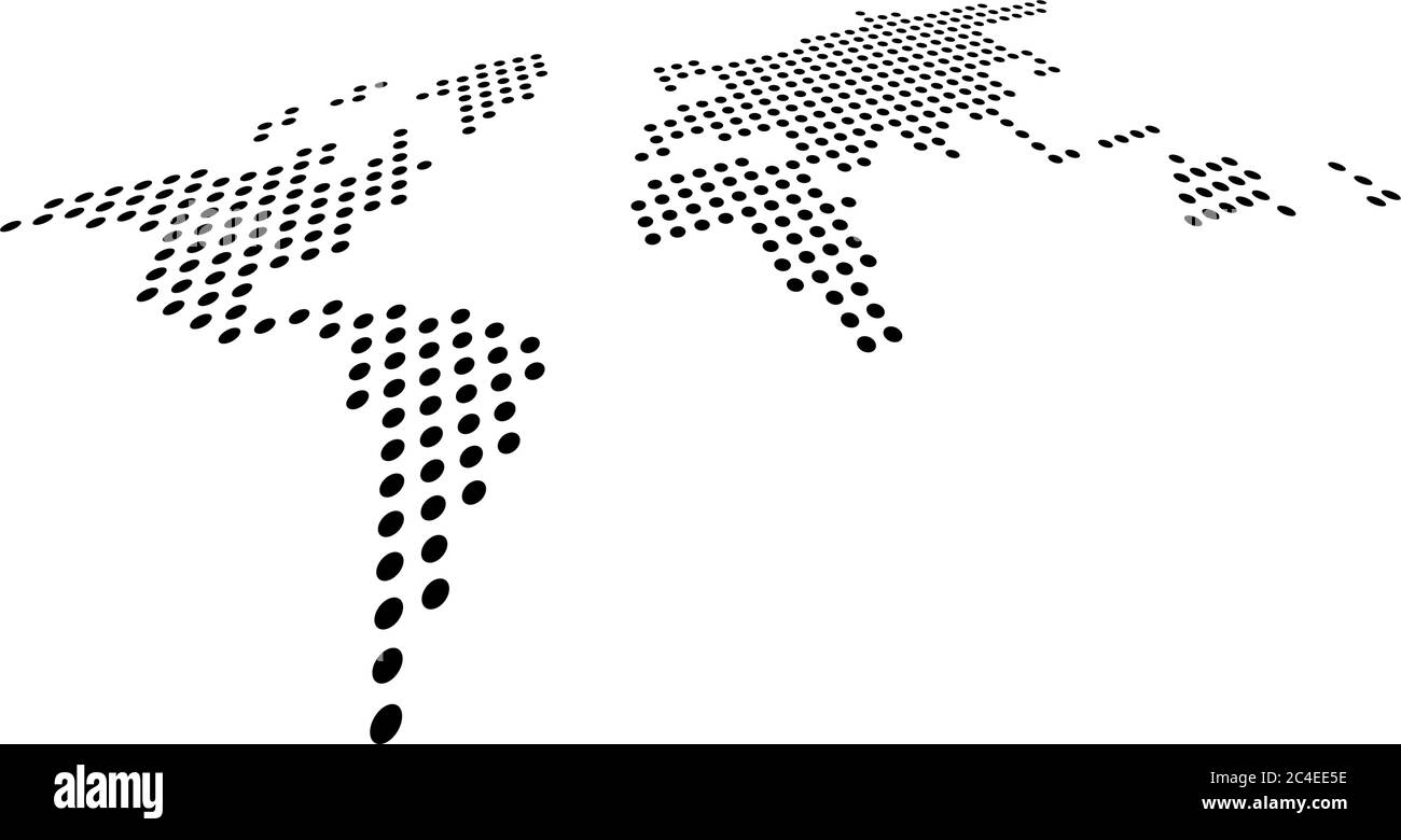 Dotted map of World. Side view distortion. Black vector dots on white ...