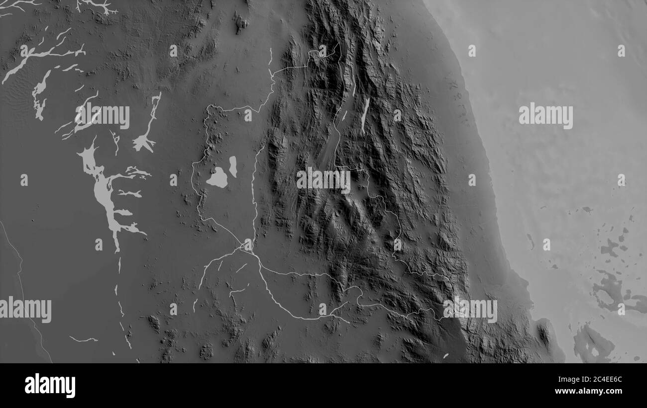 Anseba, region of Eritrea. Grayscaled map with lakes and rivers. Shape ...