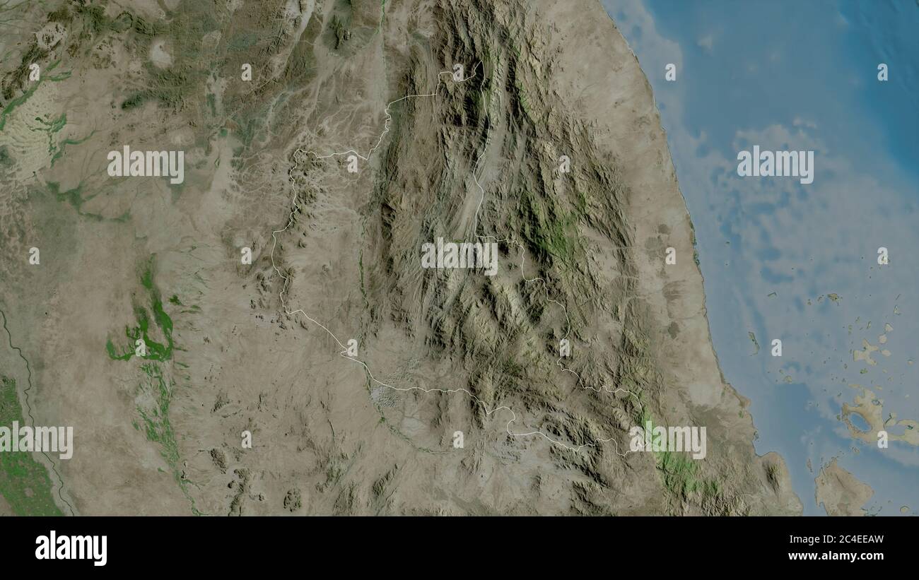 Anseba, region of Eritrea. Satellite imagery. Shape outlined against ...
