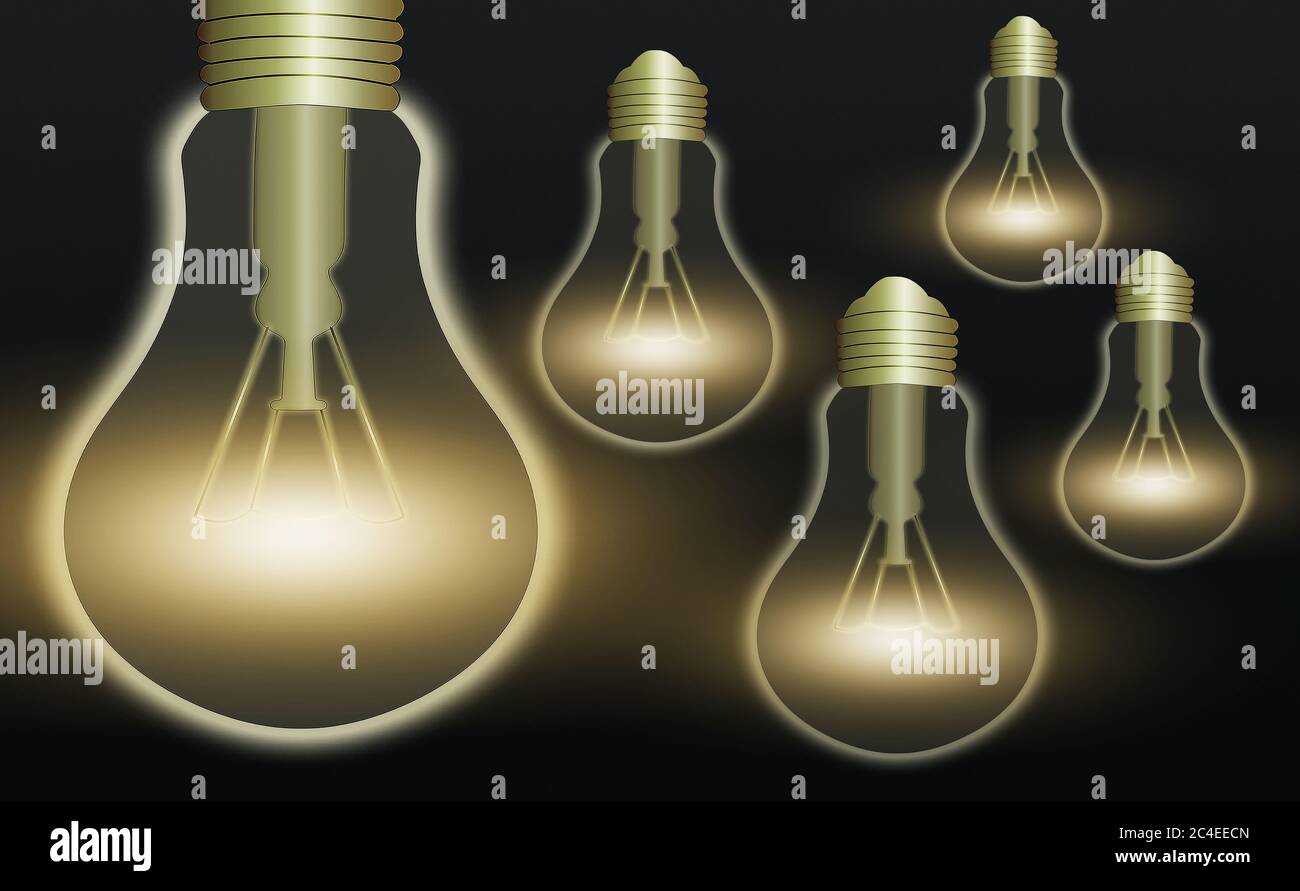 Realistic Colored Vintage Light Bulbs, Idea Sign Solution Thinking ...