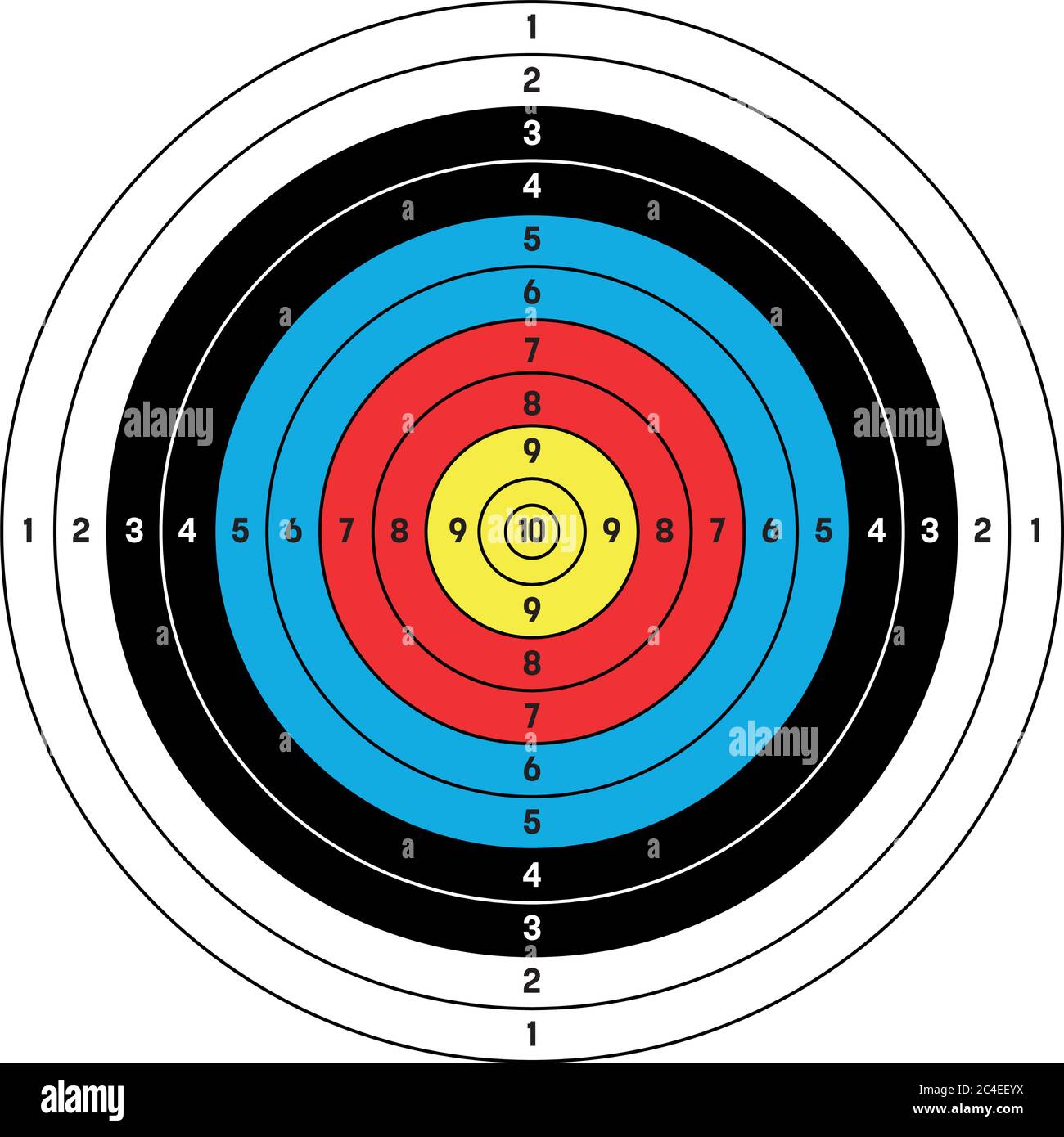 Outdoor archery target in traditional colors - yellow, red, blue, black ...