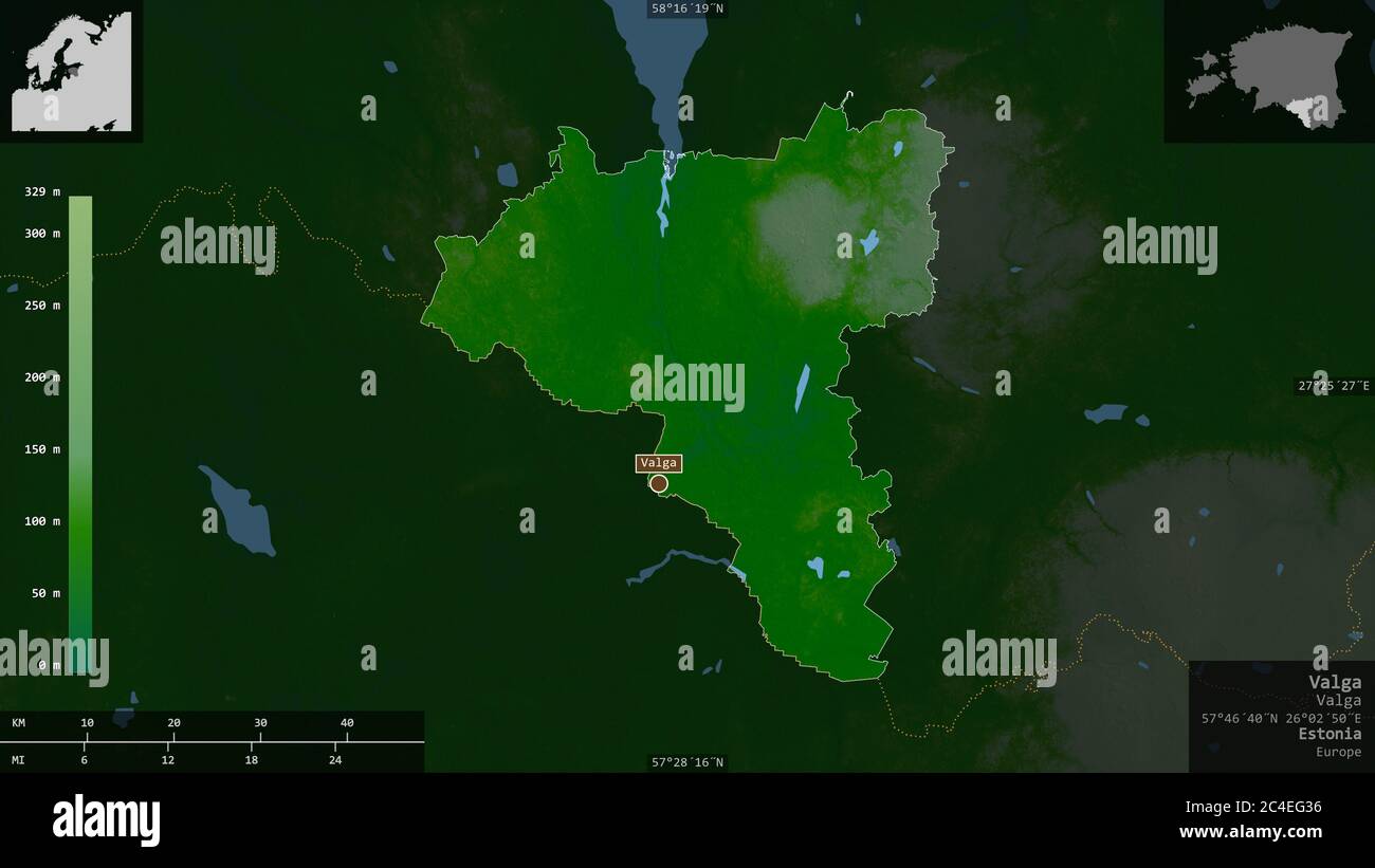 Valga, county of Estonia. Colored shader data with lakes and rivers ...