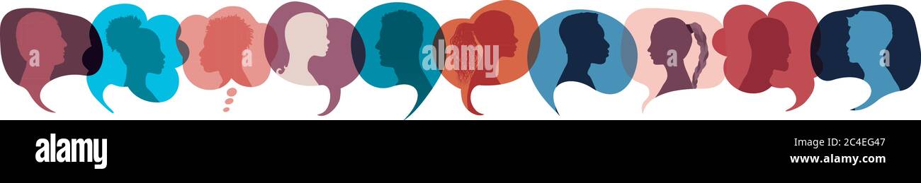 Speech bubble with multiethnic people. Communication and social network ...