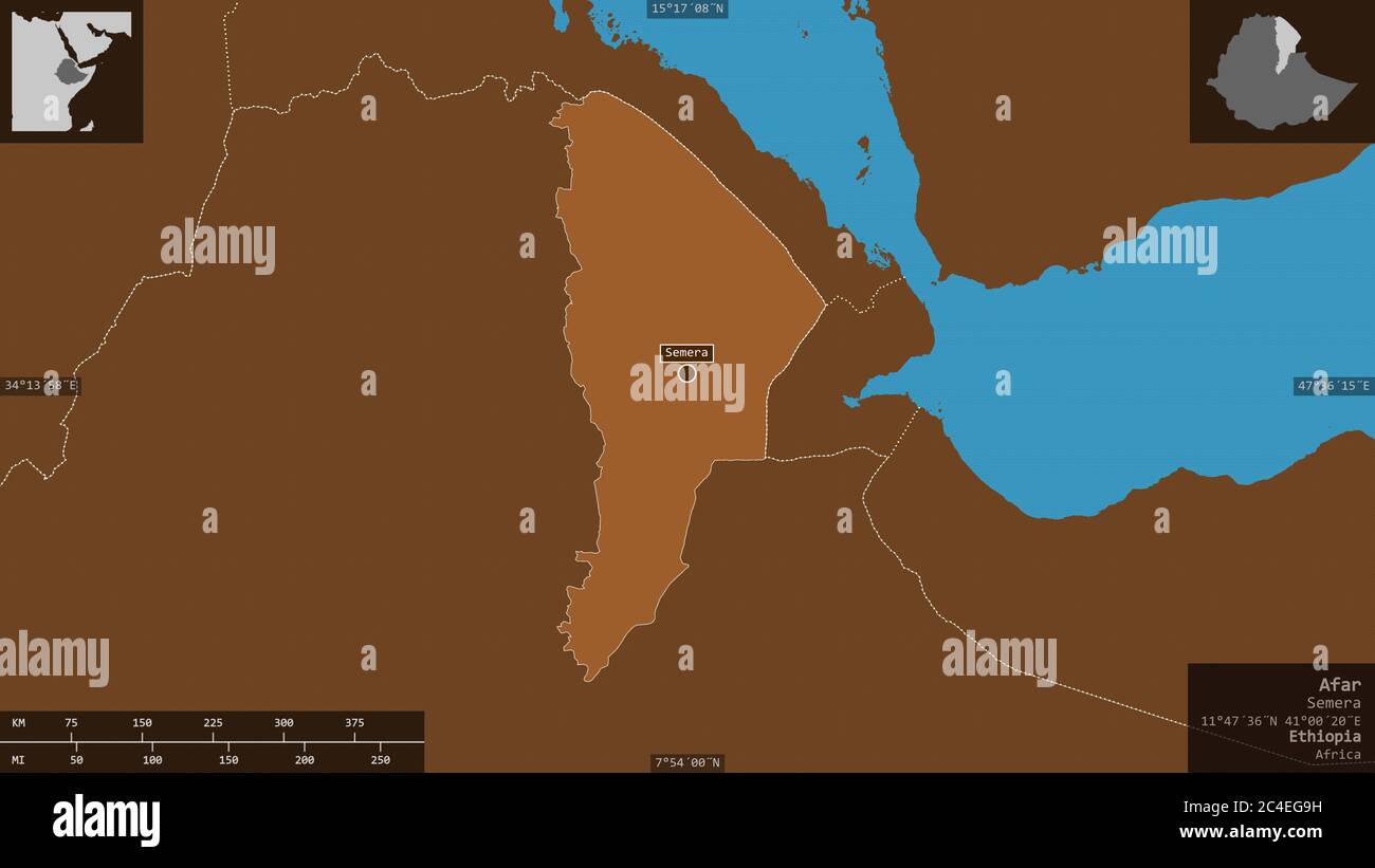 Afar, state of Ethiopia. Patterned solids with lakes and rivers. Shape ...