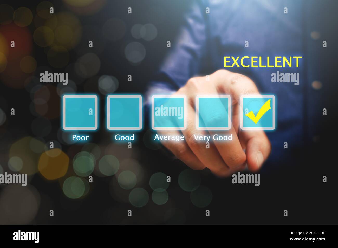 Human hand pointing on excellent box Stock Photo - Alamy