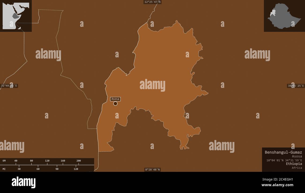 Benshangul-Gumaz, state of Ethiopia. Patterned solids with lakes and ...