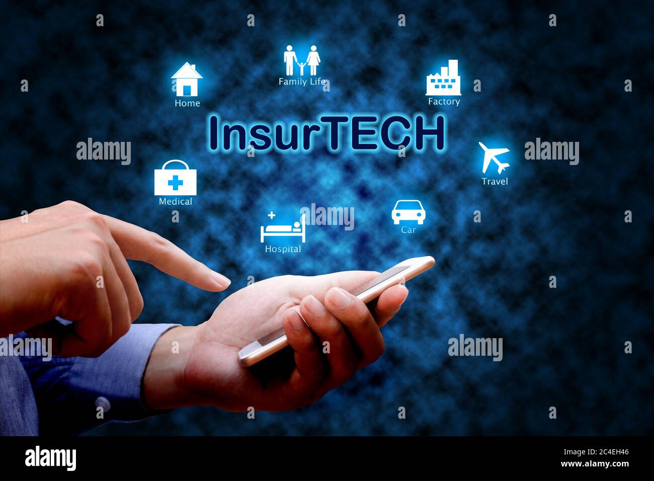 Insurance technology (Insurtech) concept, Human hand using smartphone ...