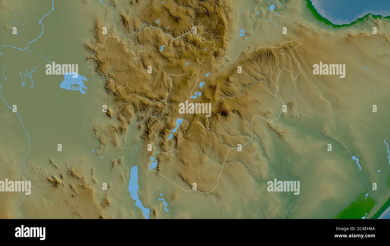 Oromia, state of Ethiopia. Colored shader data with lakes and rivers ...