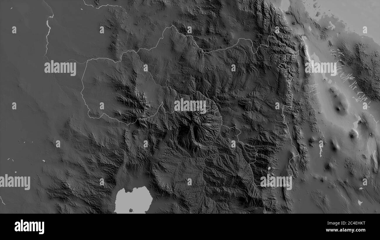 Tigray, state of Ethiopia. Grayscaled map with lakes and rivers. Shape ...