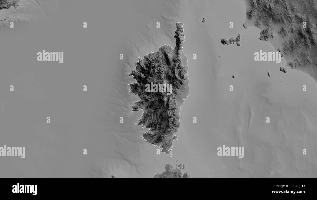 Corse, region of France. Grayscaled map with lakes and rivers. Shape ...