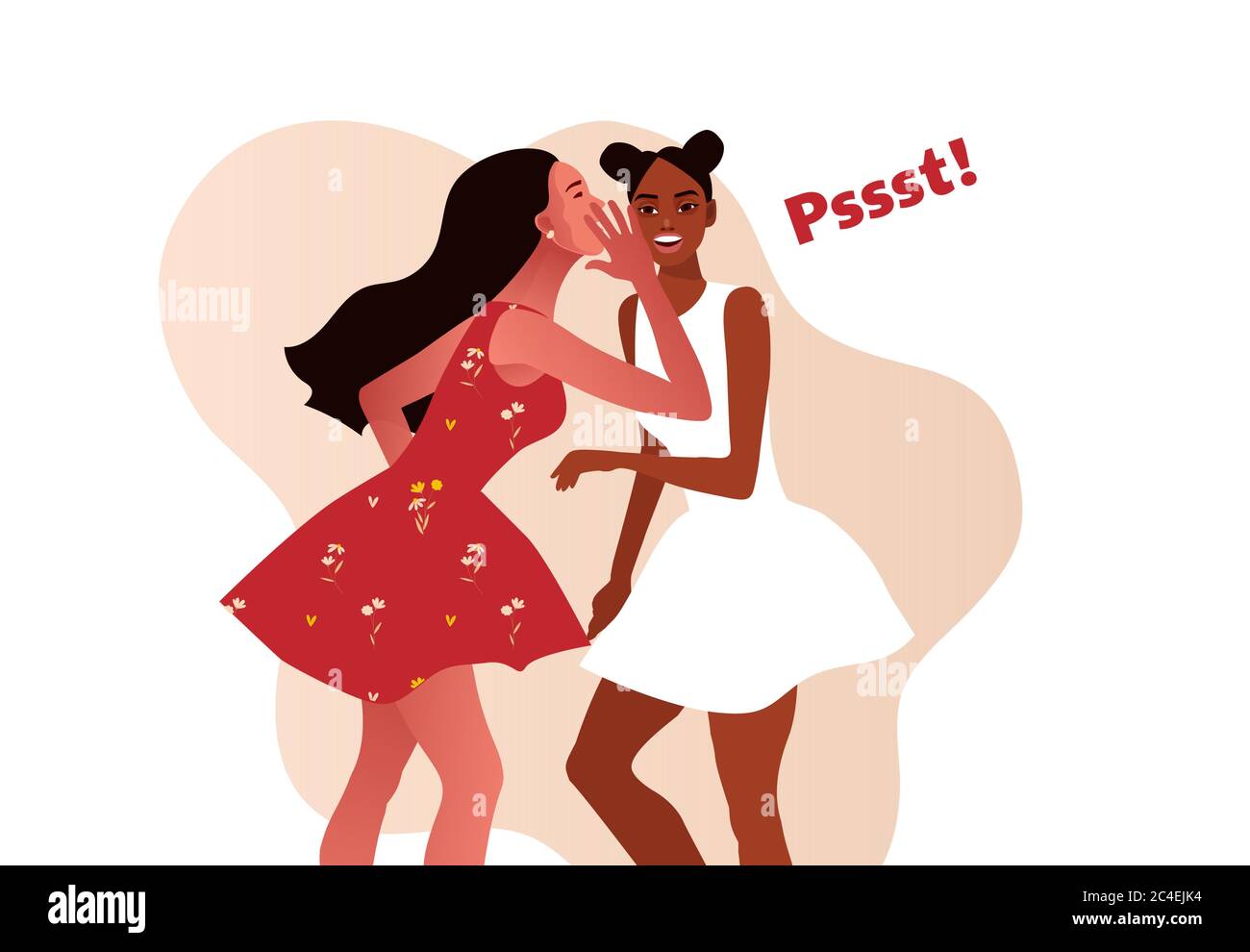 Gossip vector illustration. One excited girl whispers secret to ...