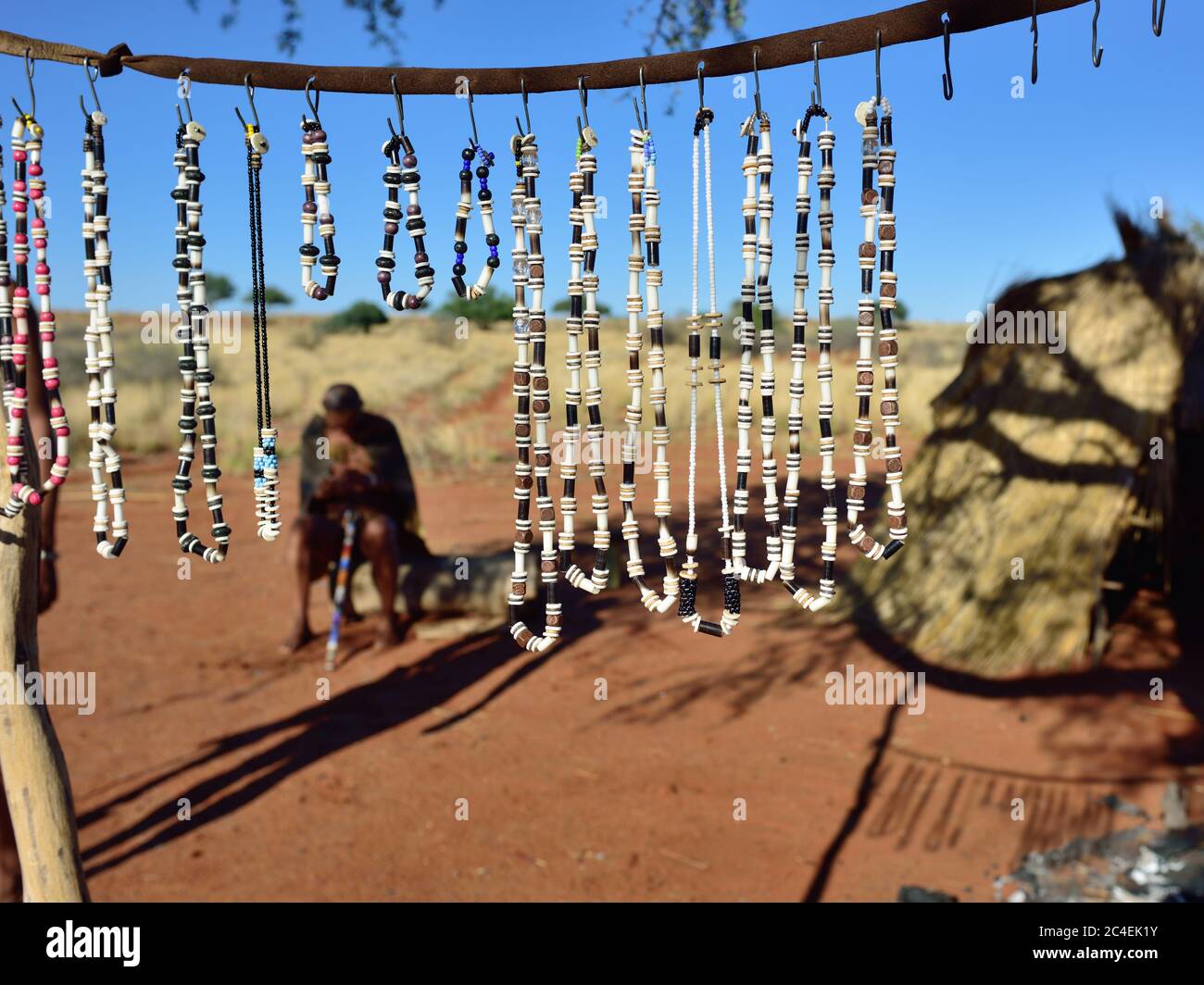 Handmade bijouterie in bushmens village. The San people, also known as ...