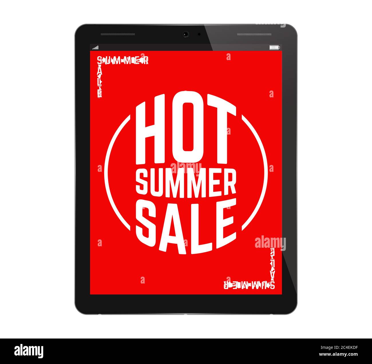 Tablet PC Computer with Summer Sale Screen Saver. Realistic Modern ...
