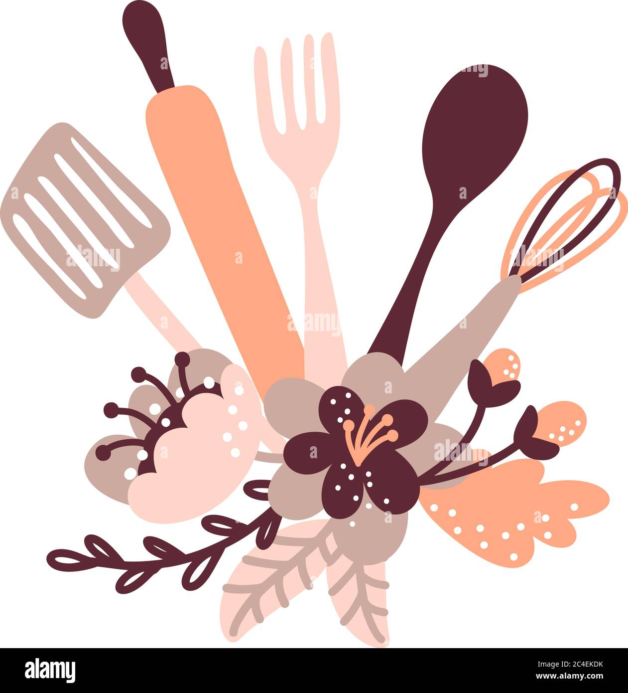 Vector kitchen tools set as bouquet and flowers. Kitchenware collection ...