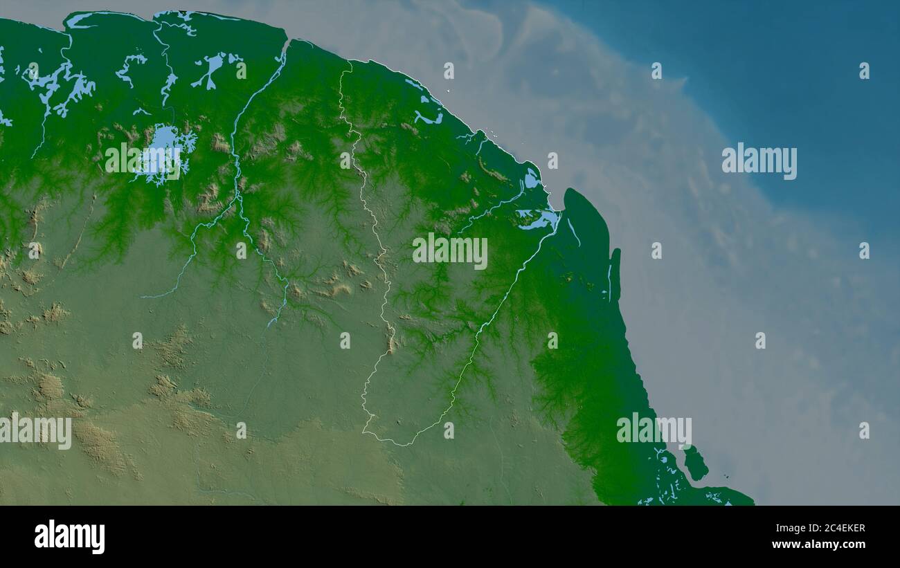Cayenne, arrondissement of French Guiana. Colored shader data with ...