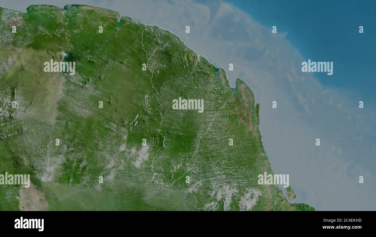 Cayenne, arrondissement of French Guiana. Satellite imagery. Shape ...