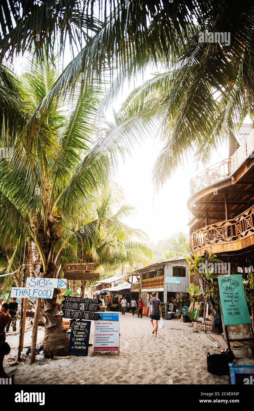 Hotels and restaraunts along Kaôh Rong beach, Koh Rong, Cambodia ...