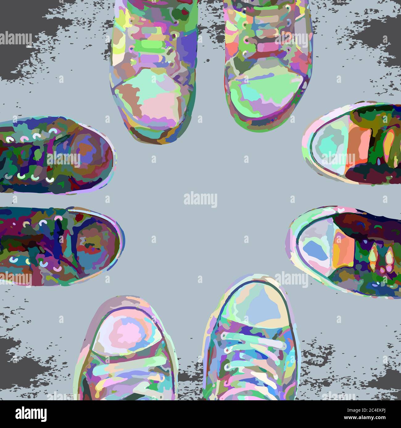 Abstract cartoon sneakers on grunge background. Top view. Vector design ...