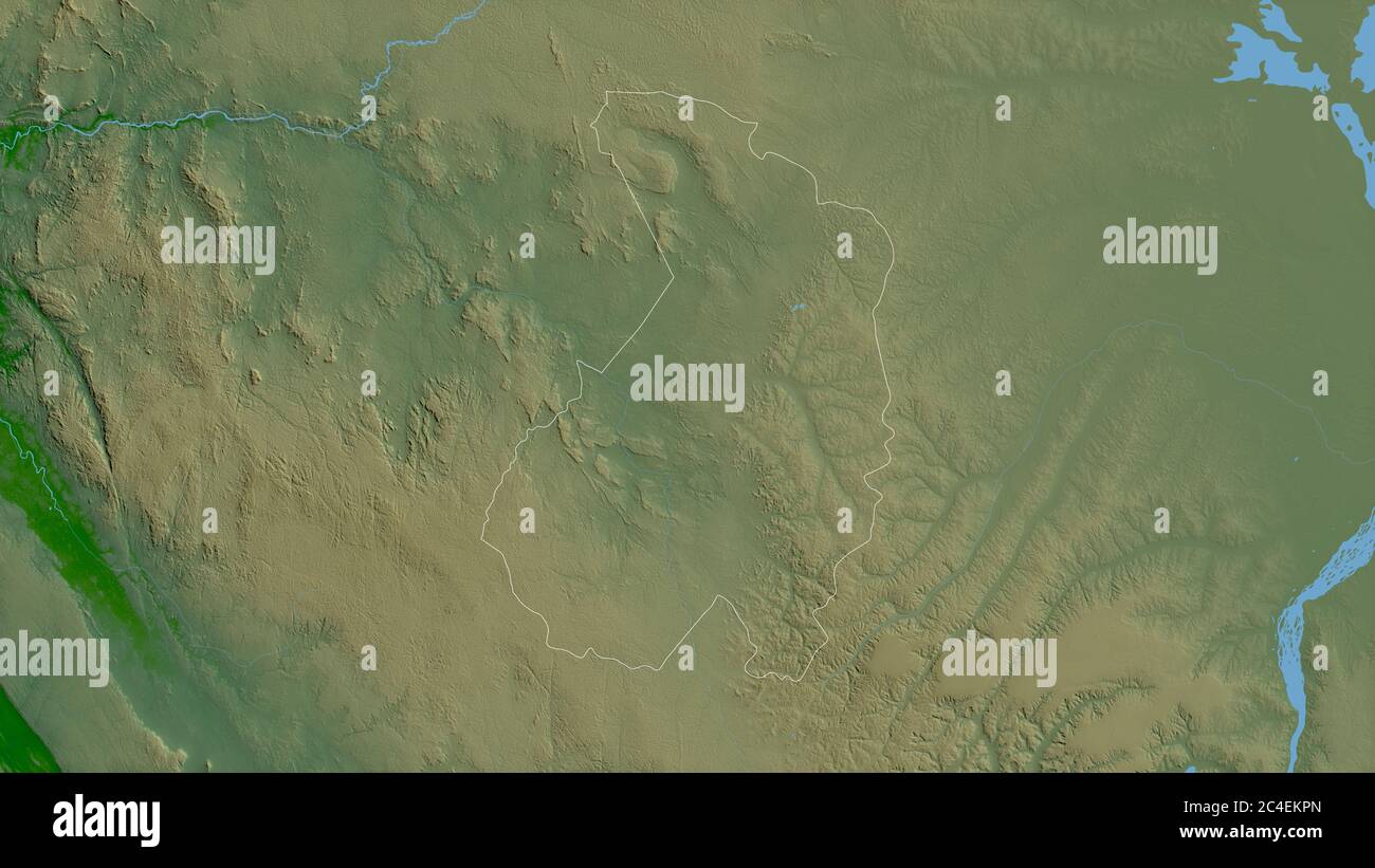 Haut-Ogooué, province of Gabon. Colored shader data with lakes and ...