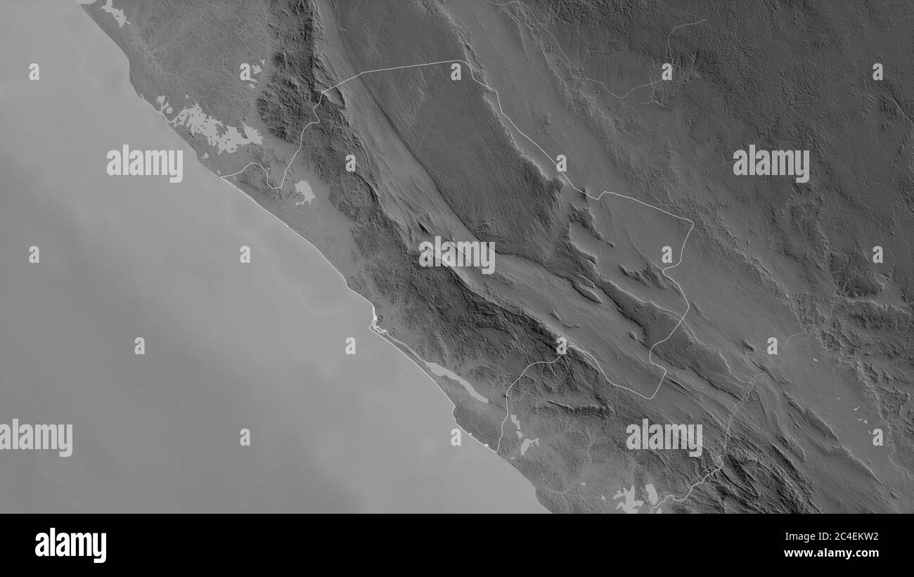 Nyanga, province of Gabon. Grayscaled map with lakes and rivers. Shape ...
