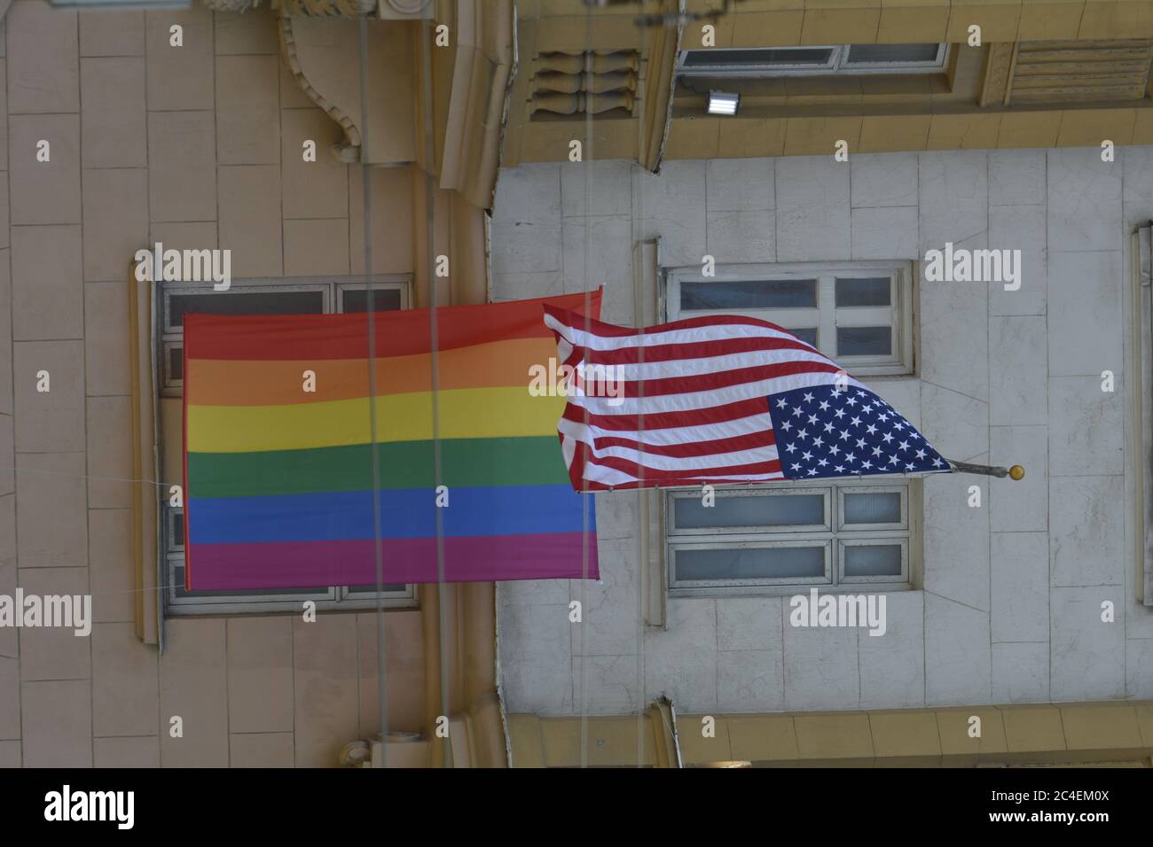 LGBT flag on the building of the US Embassy in Moscow. Moscow, the ...