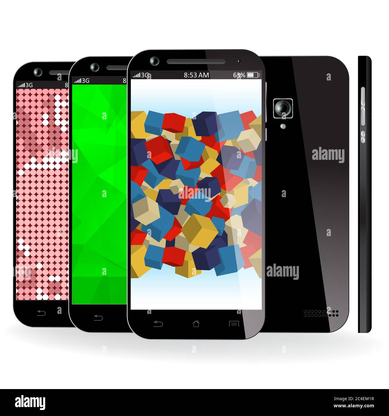 Realistic smartphone front, side and back view. Vector illustration ...