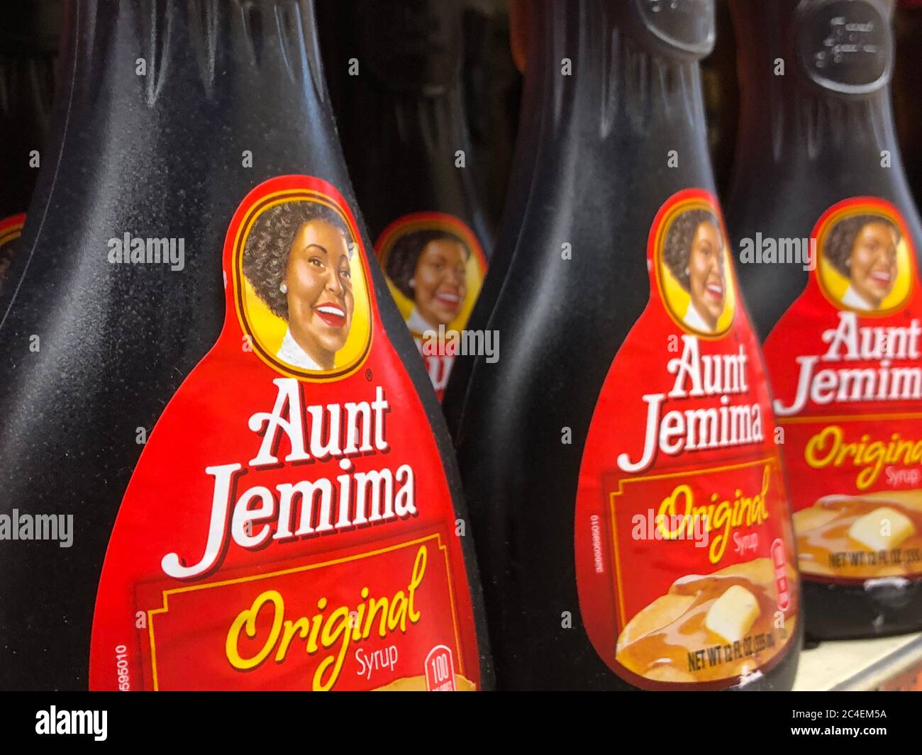 New York, USA. 26th June, 2020. Syrup bottles from "Aunt Jemima" are in ...