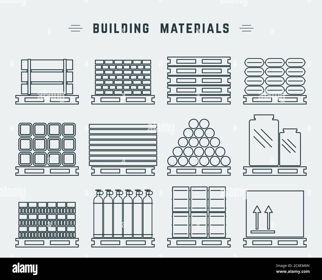 Set of different cargo on pallet line design. Vector illustration Stock ...