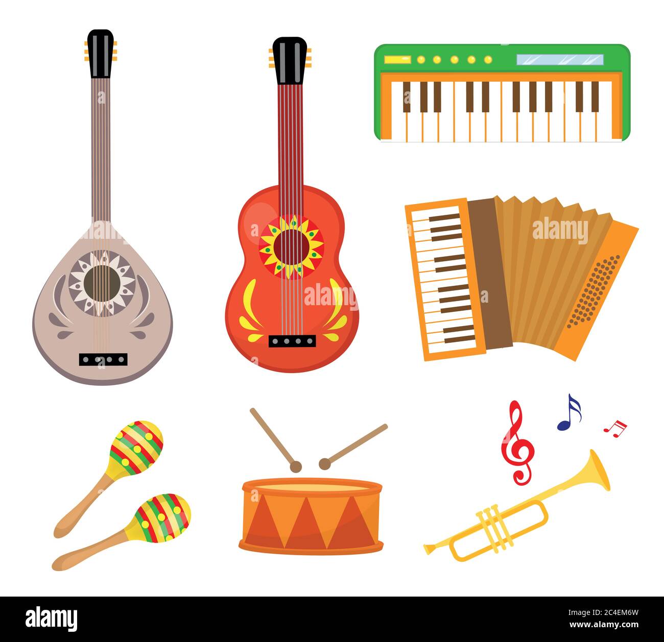 Musical instruments icon set flat cartoon style. Collection with guitar ...