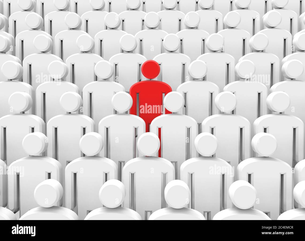 3D illustration of a red human icon in middle of white bunch of human ...