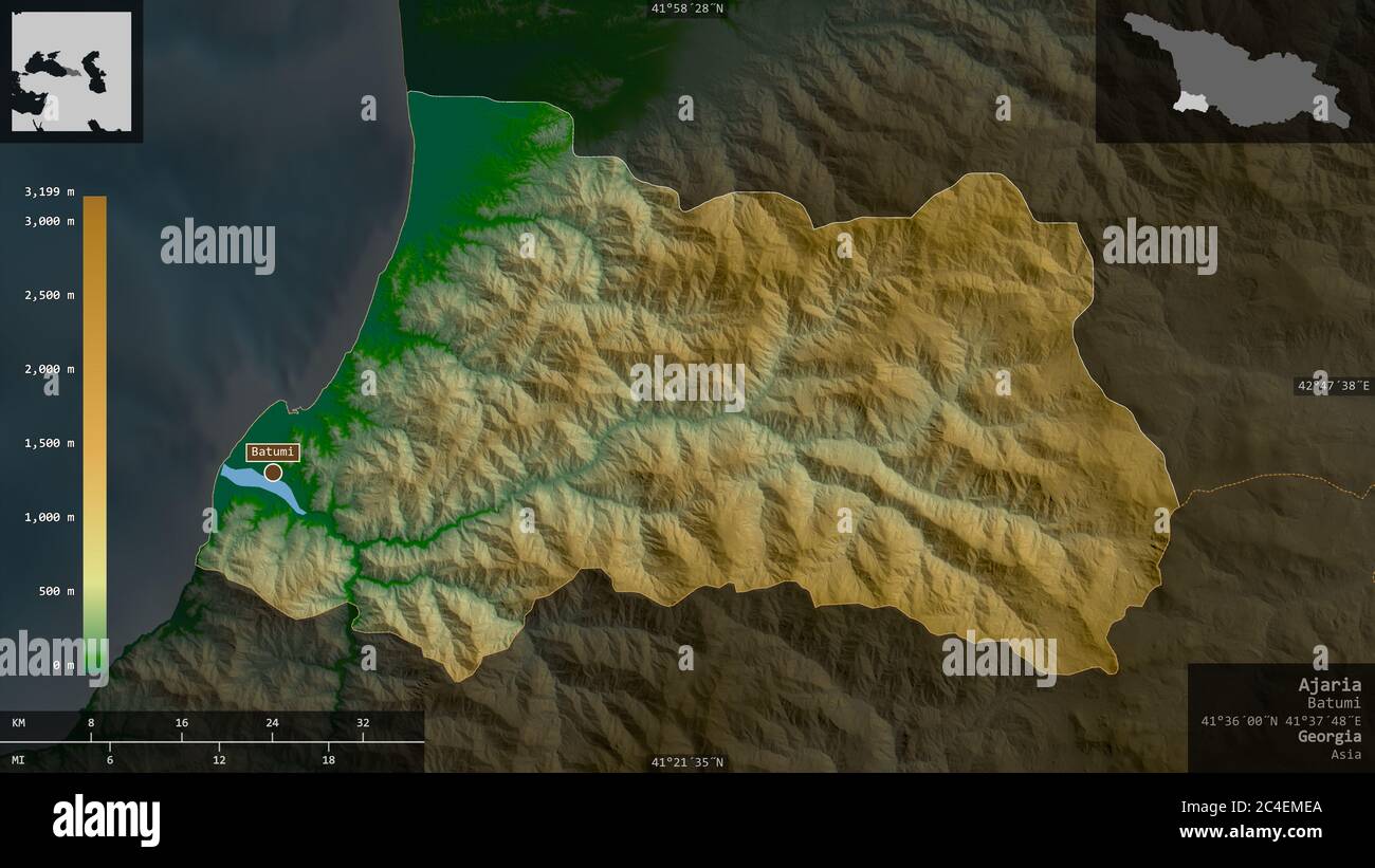 Ajaria, autonomous republic of Georgia. Colored shader data with lakes ...