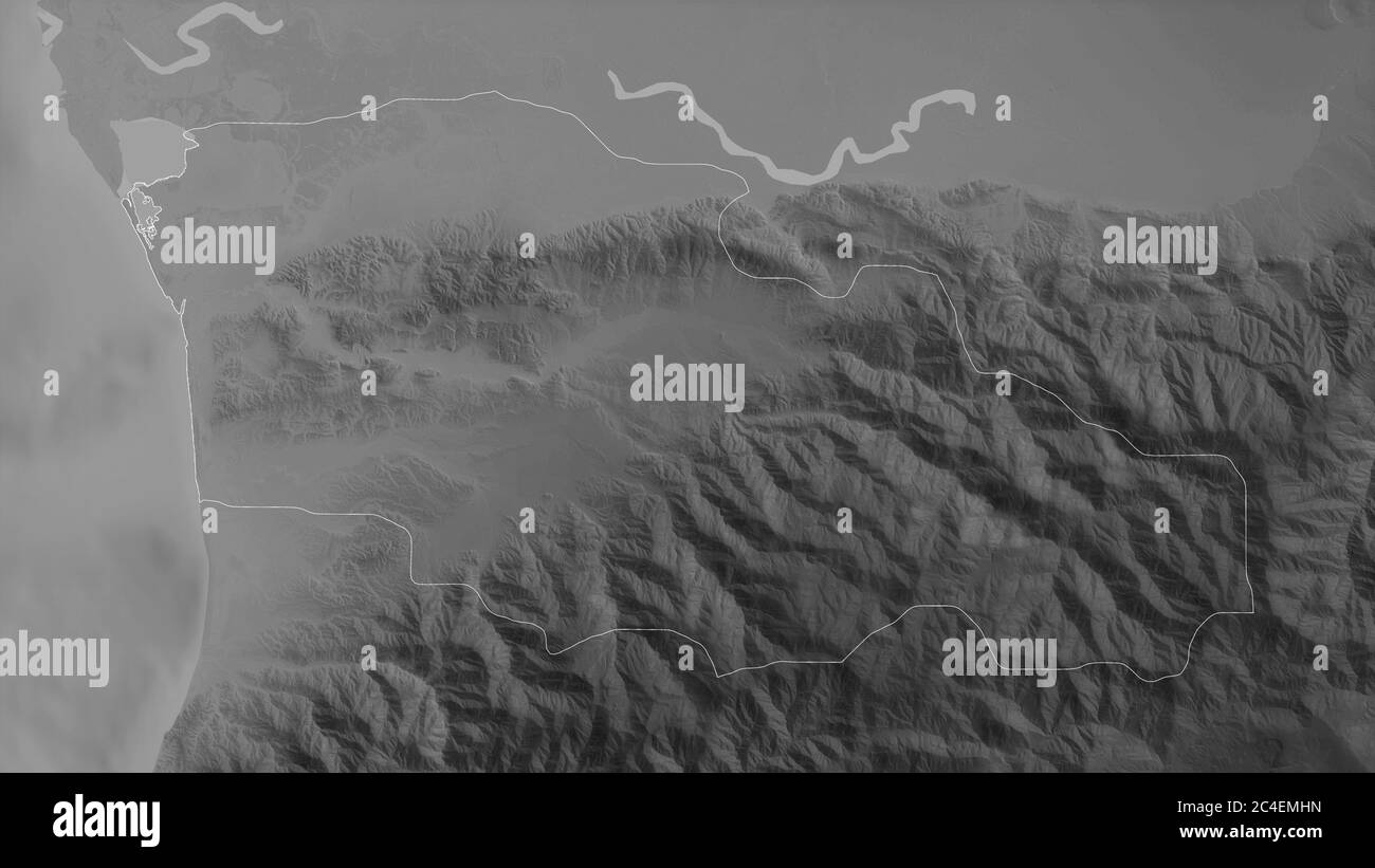 Guria, region of Georgia. Grayscaled map with lakes and rivers. Shape ...