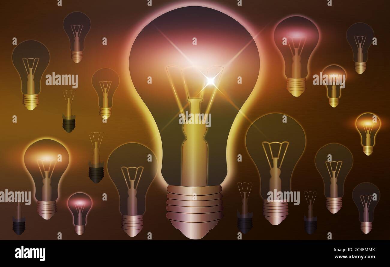 Realistic Colored Vintage Light Bulbs, Idea Sign Solution Thinking ...