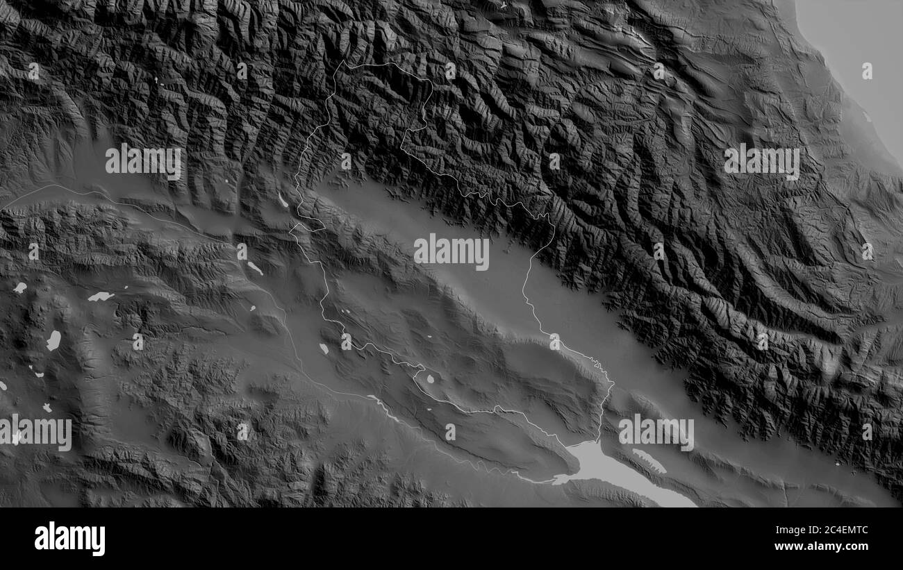 Kakheti, region of Georgia. Grayscaled map with lakes and rivers. Shape ...