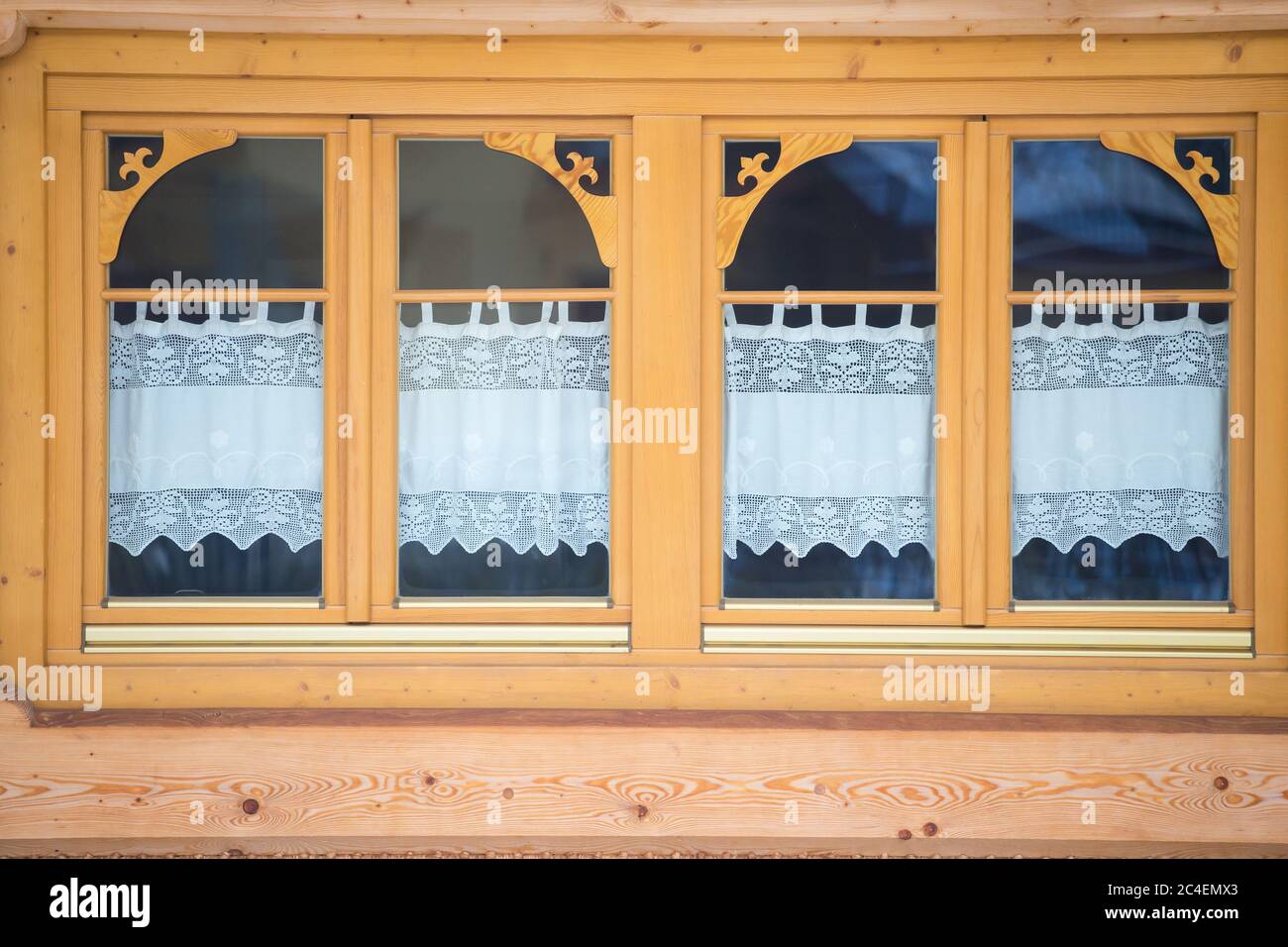 Two windows of a wooden house, Poland Stock Photo - Alamy