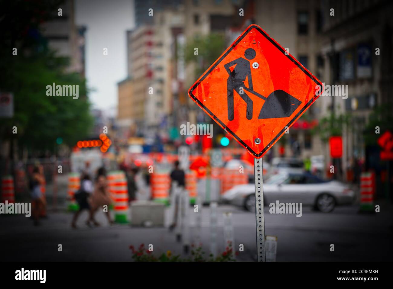 Montreal,Quebec,Canada,June 26, 2020.Construction and detour signs in ...