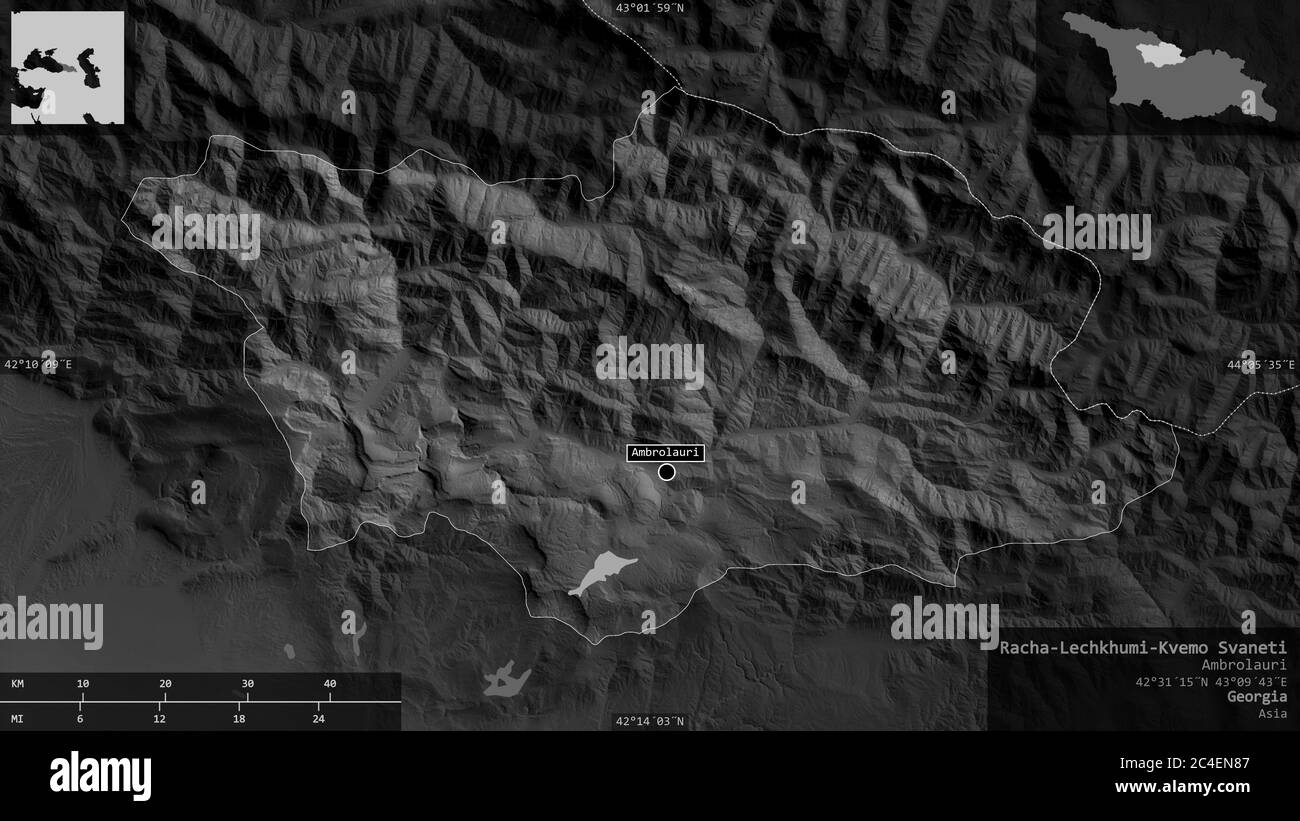 Racha-Lechkhumi-Kvemo Svaneti, region of Georgia. Grayscaled map with ...