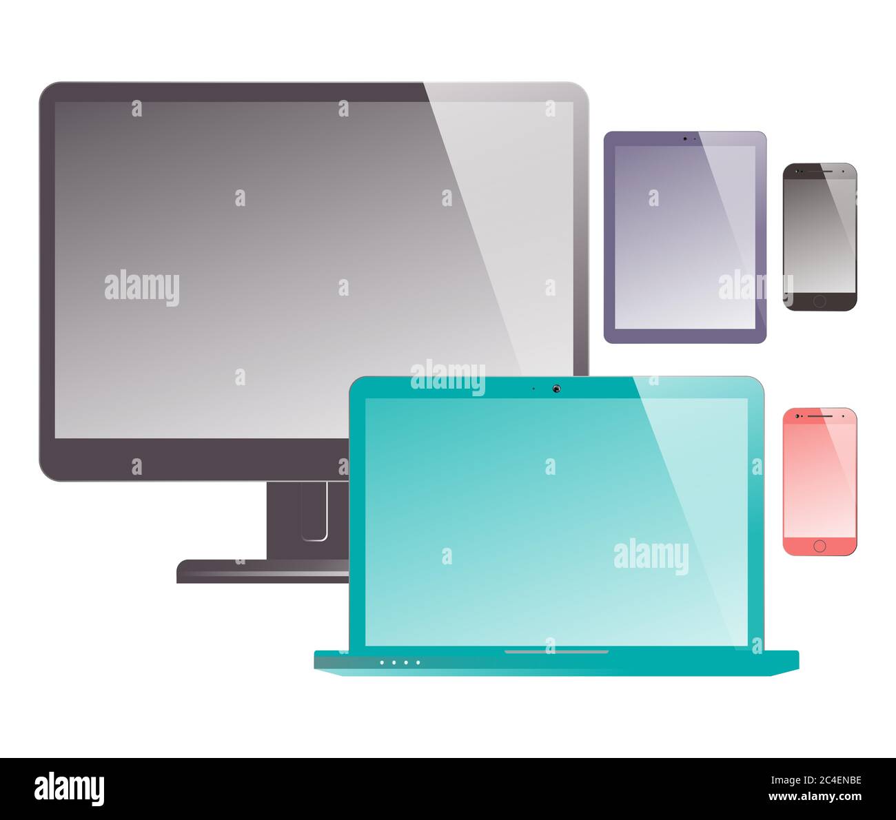 Set of Tablet Laptop Monitor Computer Smartphone. Isolated on white ...