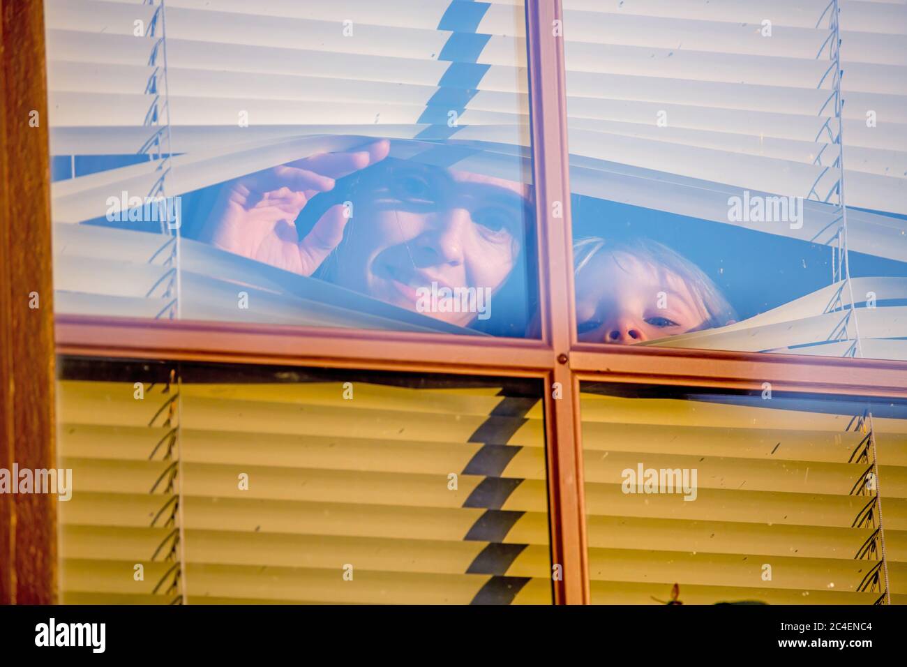 Child, toddler boy, looking through window outside Stock Photo - Alamy