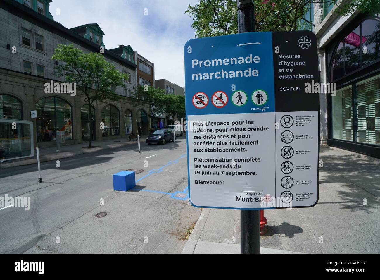Montreal,Quebec,Canada,June 26, 2020.Sign indicating a safety corridor ...