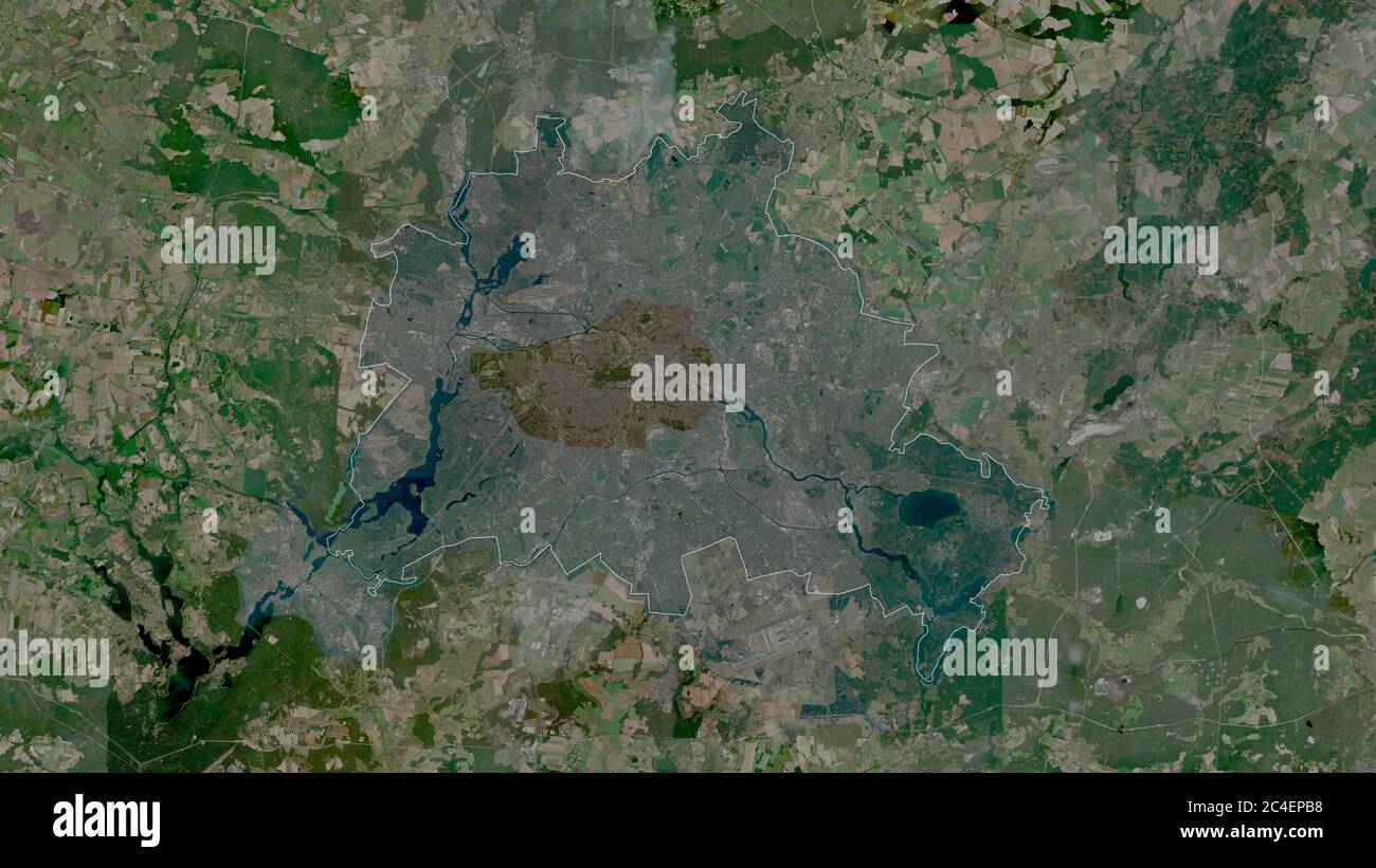 Berlin, state of Germany. Satellite imagery. Shape outlined against its ...