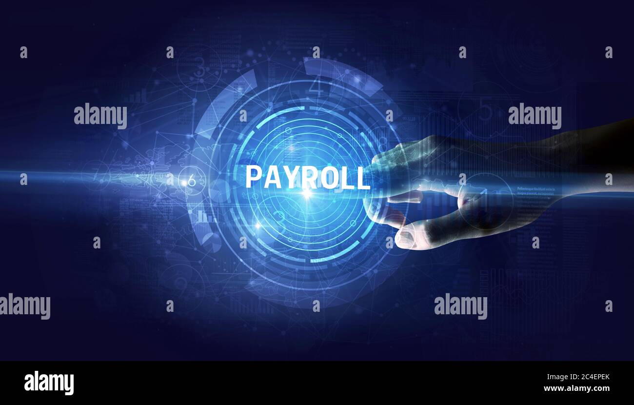 Hand touching PAYROLL button, modern business technology concept Stock ...
