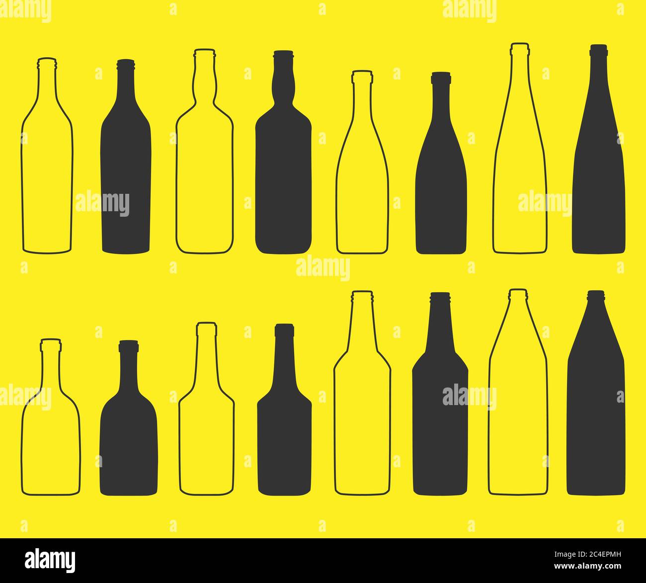 Bottle Line Icon Design. Vector bottles silhouette illustration Stock ...