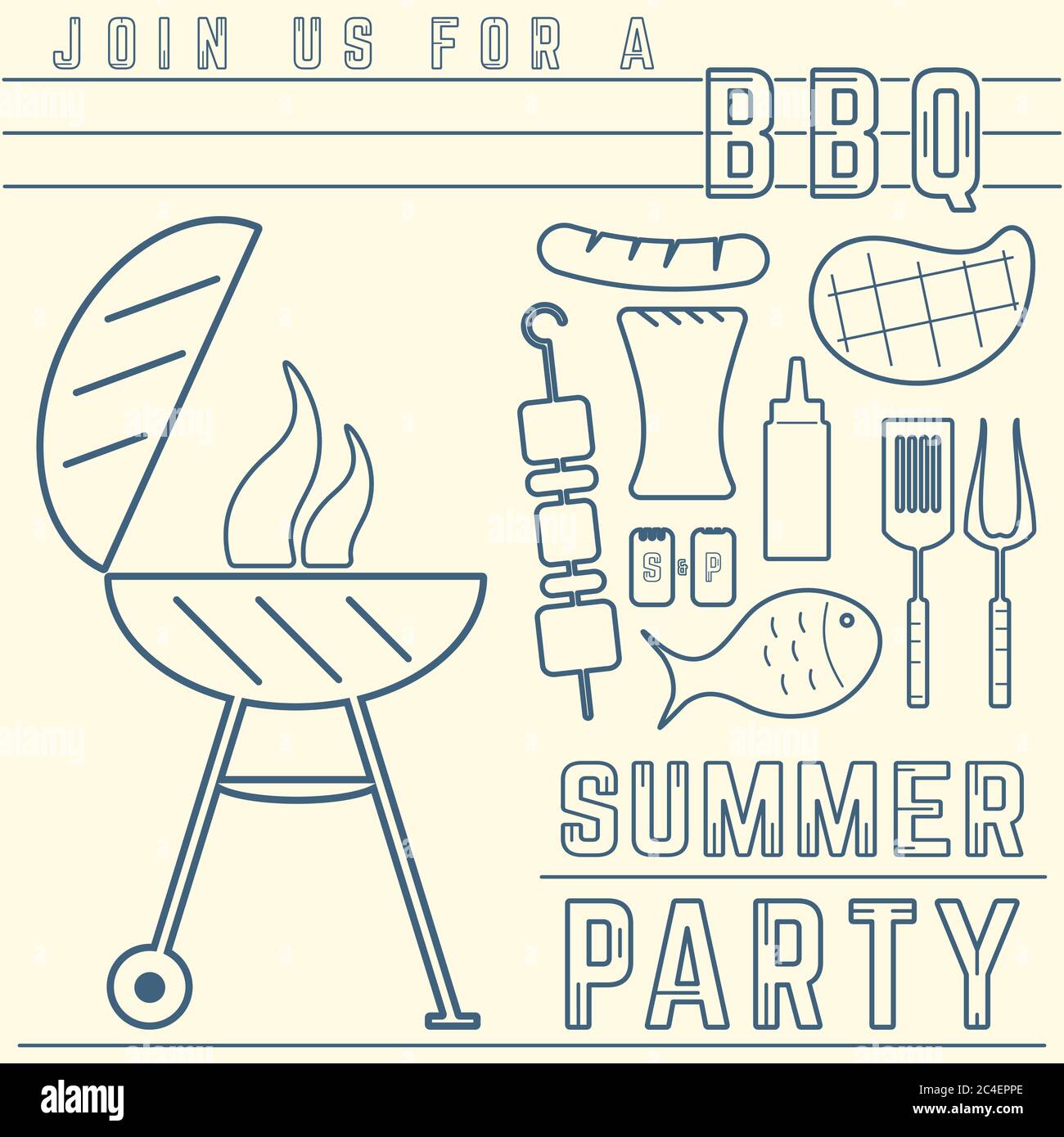 BBQ party invitation card. Line Design. Vector illustration Stock ...
