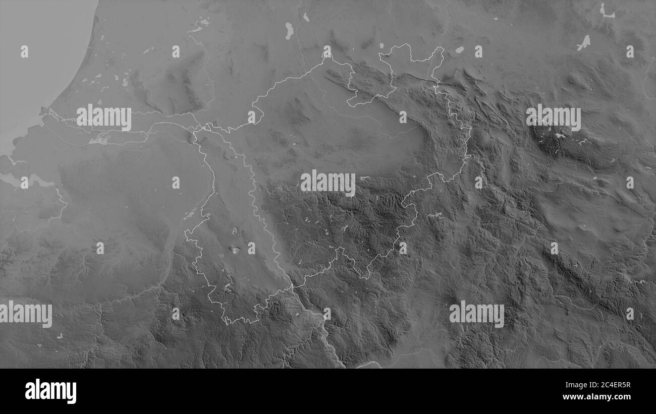 Nordrhein-Westfalen, state of Germany. Grayscaled map with lakes and ...