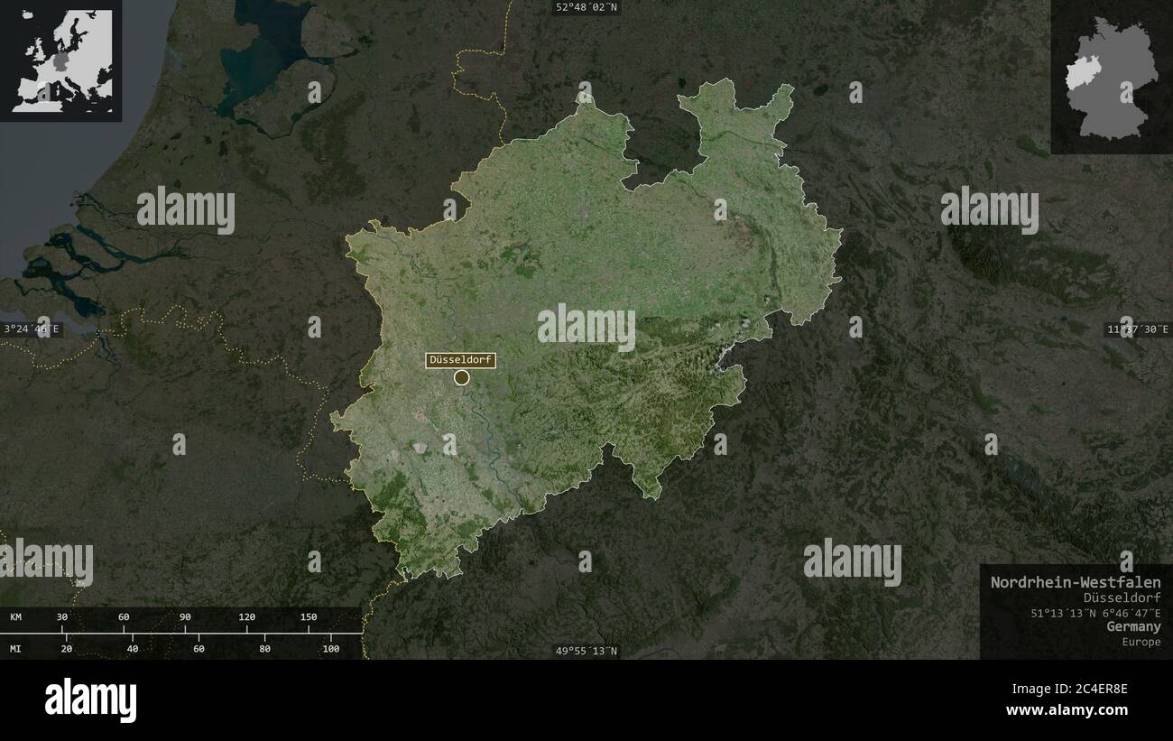 Nordrhein-Westfalen, state of Germany. Satellite imagery. Shape ...