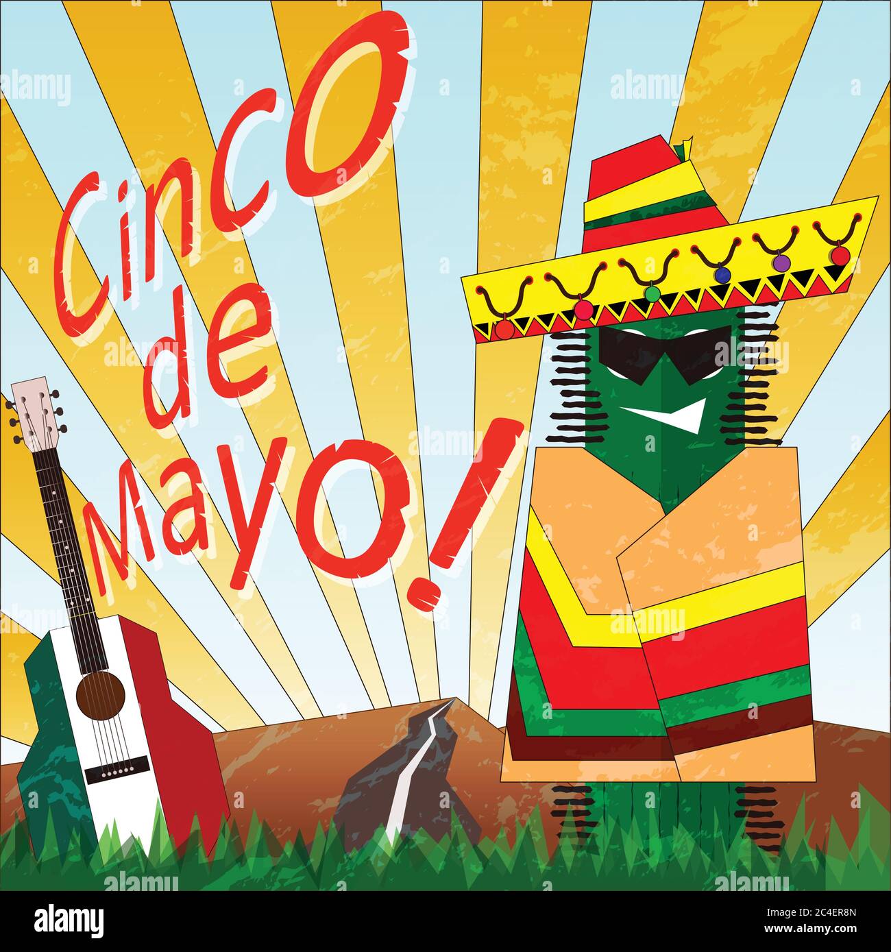 Poster with cartoon cactus in a poncho. Cinco de Mayo Stock Vector ...