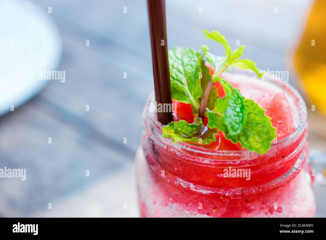 Delicious watermelon frappe in restaurant Stock Photo - Alamy