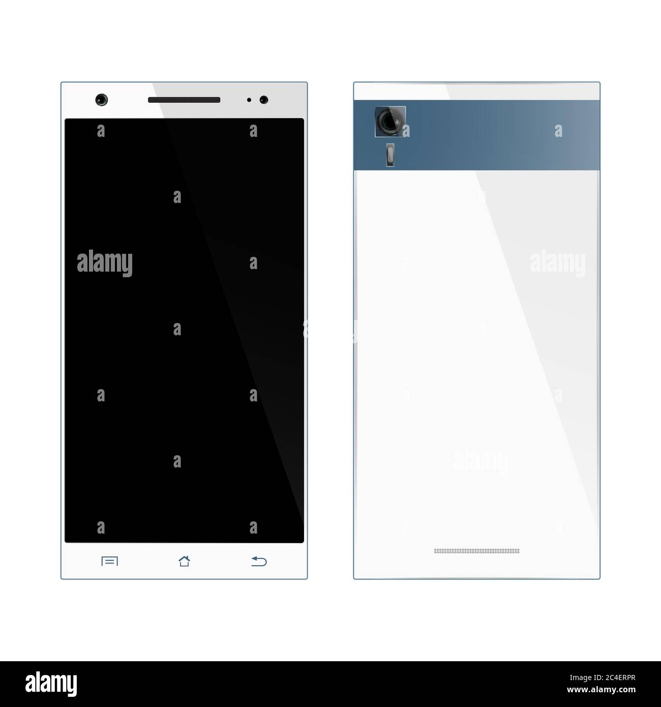 White smartphone front, back view isolated on white background. Mobile ...